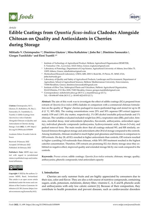 Pdf Edible Coatings From Opuntia Ficus Indica Cladodes Alongside