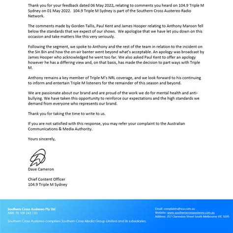 Treatment Of Anthony Maroon Sca Response R Nrl