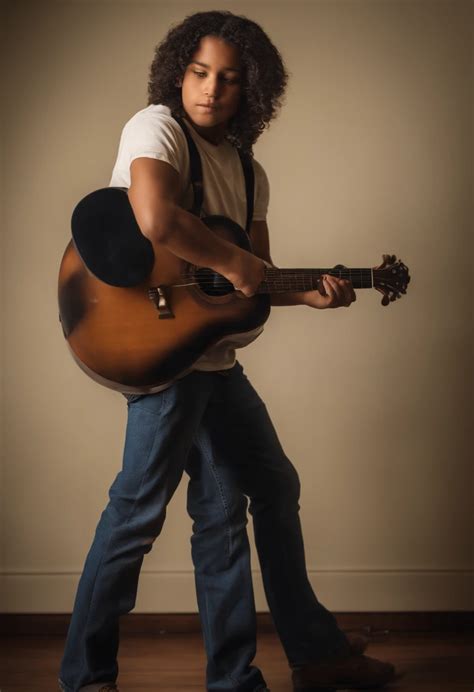 손에 기타를 들고 방에 서있는 여자 Seaart Ai