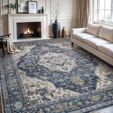 Amoami Area Rug 8x10 Rugs For Living Room Vintage Soft Blue Rugs For