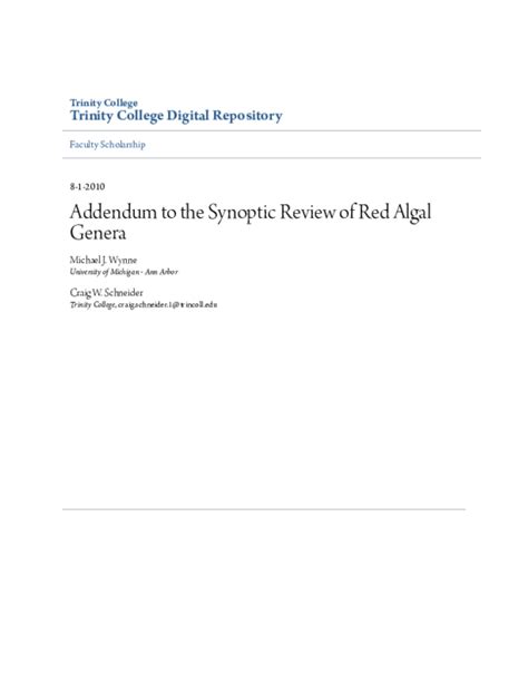 Pdf Addendum To The Synoptic Review Of Red Algal Genera Michael Wynne