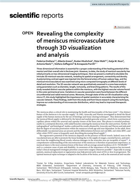 Pdf Revealing The Complexity Of Meniscus Microvasculature Through 3d Visualization And Analysis