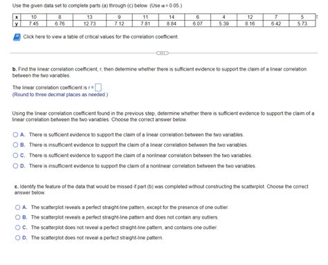 solved use the given data set to complete parts a through
