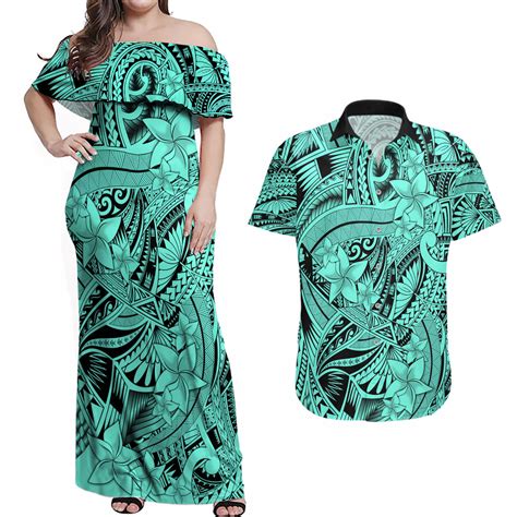 Polynesia Couples Matching Off Shoulder Maxi Dress And Hawaiian Shirt Tribal Polynesian Spirit