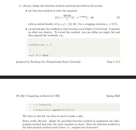 solved 3 40 pts adapt the bisection method notebook