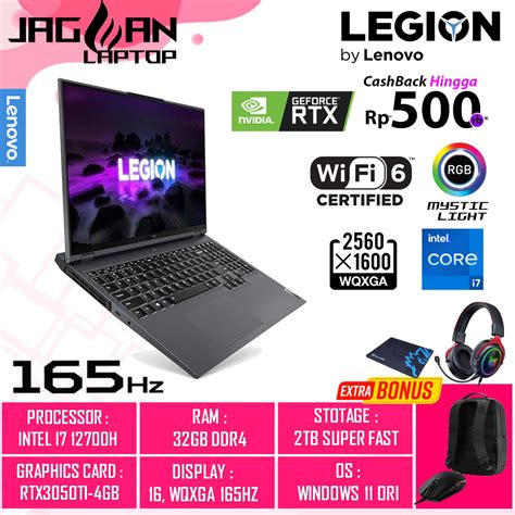 Jual Laptop Gaming Lenovo Legion 5 PRO 16 INTEL I7 12700H 32GB DDR5 2TB RTX3050TI 4GB WQXGA