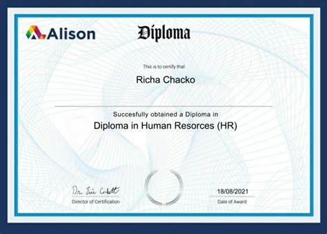 Richa Chacko On Linkedin Certificate Of Completion In Diploma Of Human Resources From Alison
