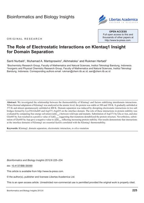 Pdf The Role Of Electrostatic Interactions On Klentaq1 Insight For Domain Separation