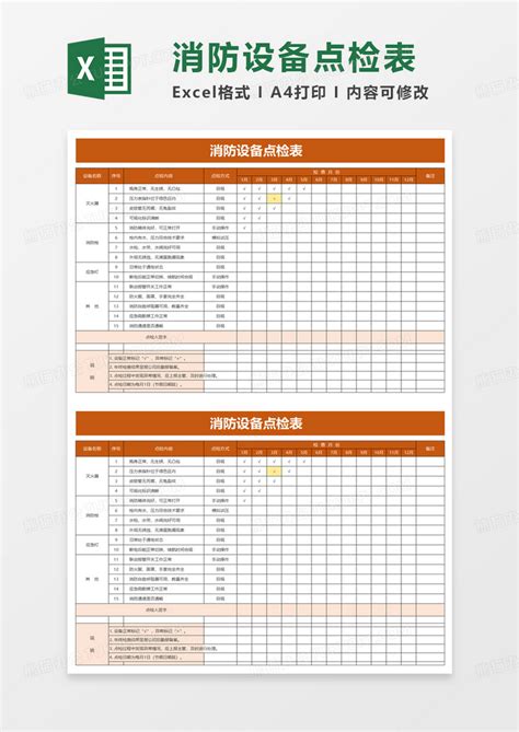 消防设备点检表Excel模板下载 熊猫办公