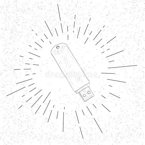 Hand Drawn Symbol Of Flash Storage USB Memory Stick Drive Doodle Vector Hatch Icon Stock Vector