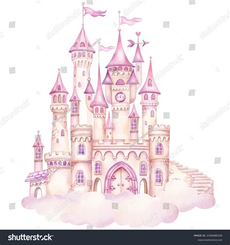 Pink Princess Castle On Clouds Fairy Stock Illustration 2336480245