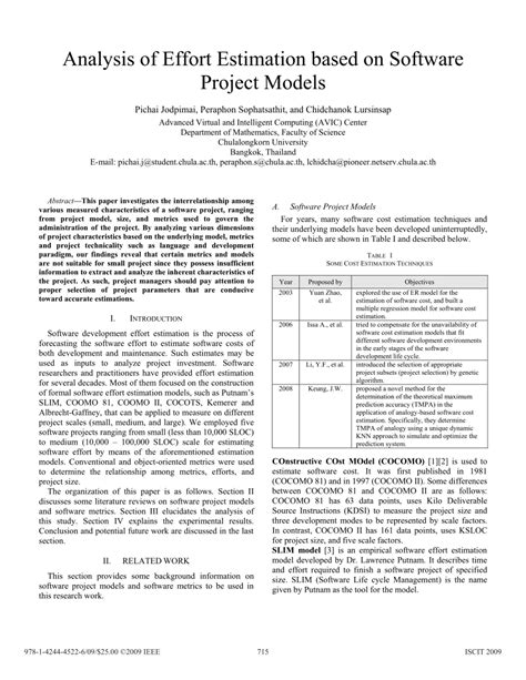 Pdf Analysis Of Effort Estimation Based On Software Project Models