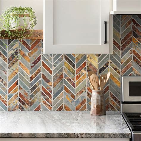 Mosaic Kitchen 12 X 42 Herringbone Slate Mosaic Wall And Floor Tile