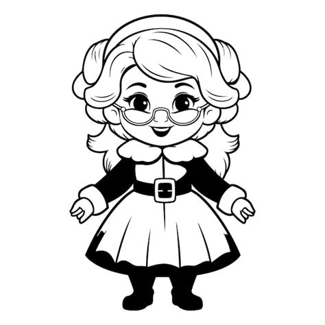 Милая девочка черно белый мультфильм Иллюстрация Вектор Премиум векторы