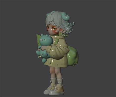Artstation 🌧️ 3d Model Rainy Day Chibi Girl Holding Plush Toy