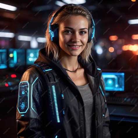 Premium Photo Futuristic Scifi Cyberpunk Hacker Woman Analyzing