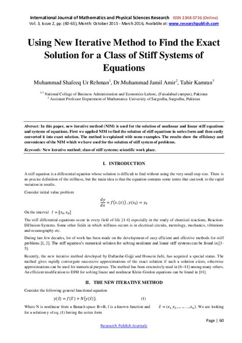 Pdf Using New Iterative Method To Find The Exact Solution For A Class Of Stiff Systems Of