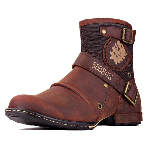 Osstone Chukka Boots Moto Boots For Men Fashion Zipper Up Leather