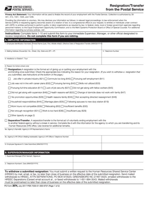 Usps Resignation Form Fillable Pdf Printable Forms Free Online