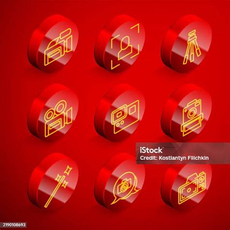 세트 라인 시네마 카메라 카메라 초점 프레임 라인 삼각대 레트로 시네마 액션 익스트림 사진 리터칭 및 아이콘 벡터 3차원 형태에 대한 스톡 벡터 아트 및 기타 이미지