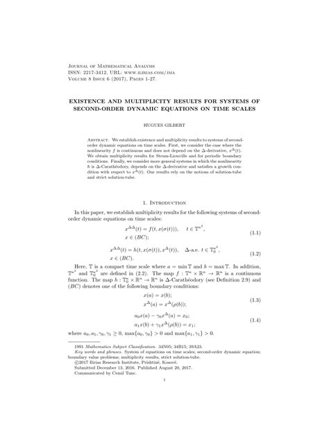 Pdf Existence And Multiplicity Results For Systems Of Second Order Dynamic Equations On Time