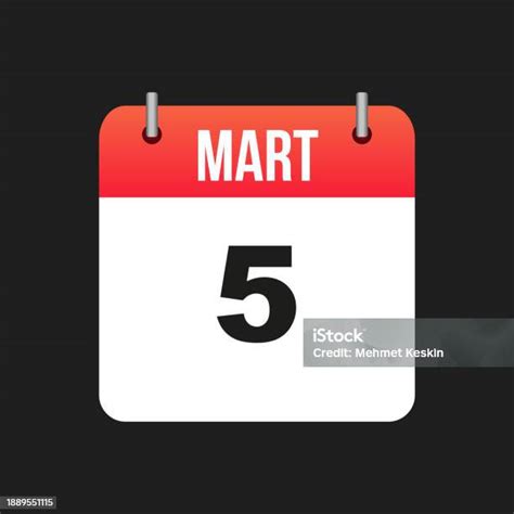 Ilustración De Mart 5 Página De Calendario De Color Rojo Y Blanco Con