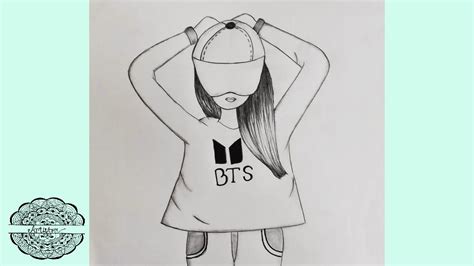How To Draw A Bts Fan Girl With Cap Pencil Sketch Really Very Easy Bts Army Drawing Step By