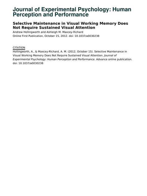 Pdf Selective Maintenance In Visual Working Memory Does Not Require Sustained Visual Attention