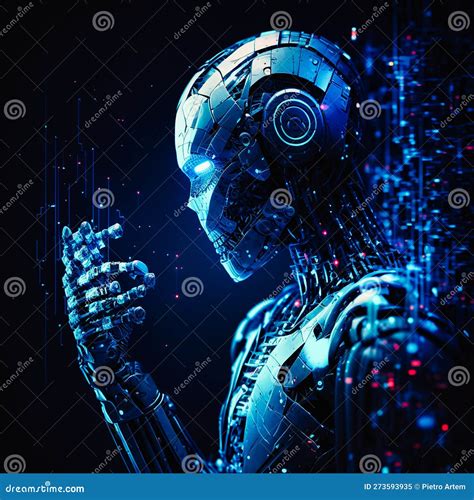 Cyber Digital World Android Robot Pointing Finger Generative Ai Stock Illustration