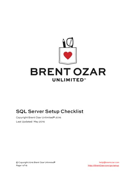 E Book Sql Server Setup Checklist Sql Server Setup Checklist