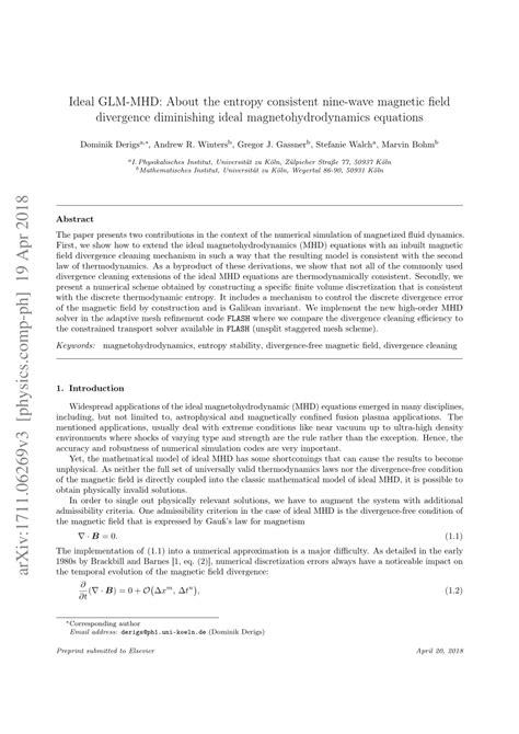 Pdf Ideal Glm Mhd About The Entropy Consistent Nine Wave Magnetic