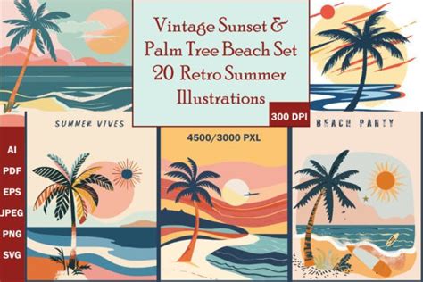 20 Retro Palm Beach Posters Graphic By Zkr Store · Creative Fabrica