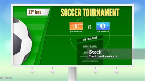 축구 포스터 흰 게시판에 텍스트 디자인으로 대회 축구 경기장 및 축구공의 레이아웃의 배너 광고에 대 한 서식 파일 스포츠 이벤트 벡터 3 차원 일러스트 레이 션