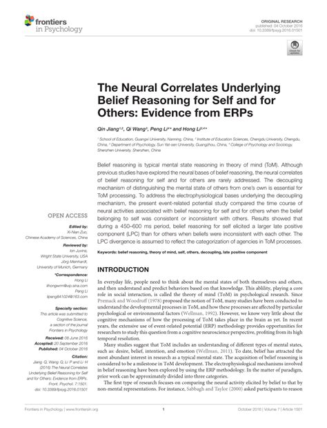 Pdf The Neural Correlates Underlying Belief Reasoning For Self And For Others Evidence From Erps
