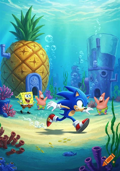 A Cartoon Character A Fusion Of Spongebob Squarepants And Sonic The