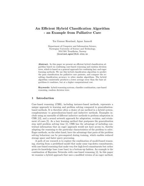 Pdf An Efficient Hybrid Classification Algorithm An Example From