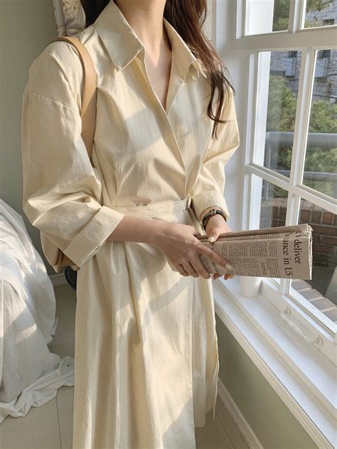 바로발송 앤 셔츠 벨트 랩 롱 원피스 봄신상 코튼 원피스 하객룩 오피스룩 단아한 코디