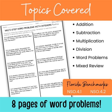 Integer Operations 6th Grade Practice Word Problems Worksheets