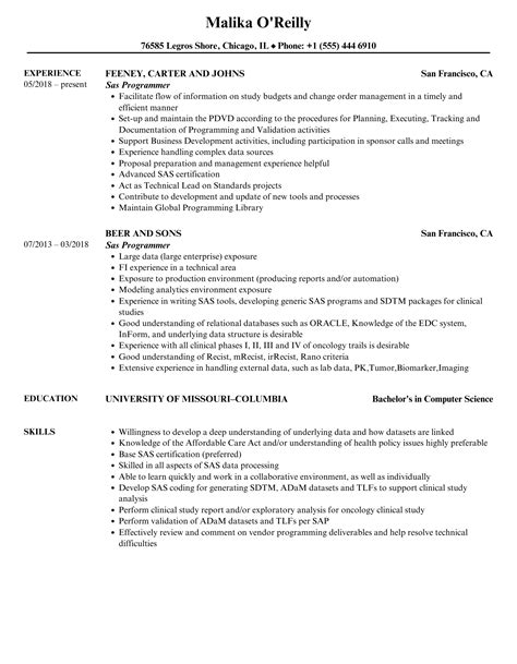 Sas Programmer Resume Samples Velvet Jobs