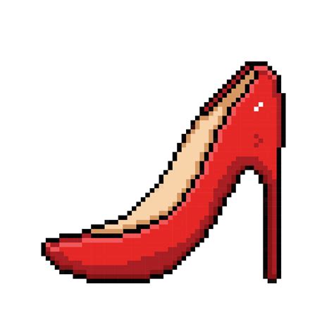 One Red High Heels Shoe Pixel Bit Retro Game Styled Vector