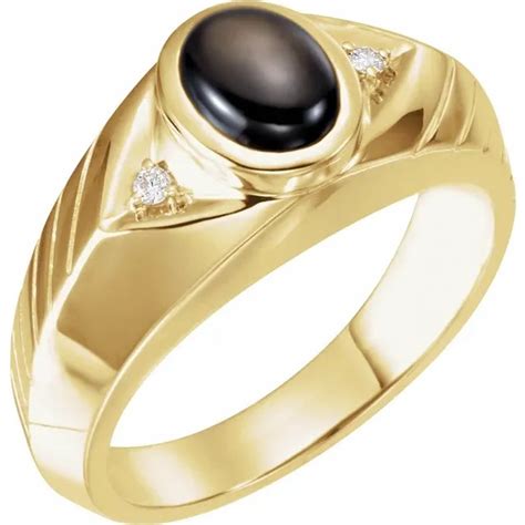 Black Star Sapphire And Diamond Mens Ring 14k Yellow Gold Davinci