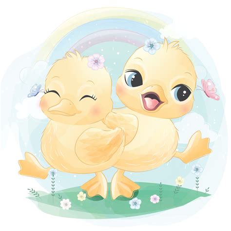 Cute Ducky With Floral Illustration 2069252 Vector Art At Vecteezy
