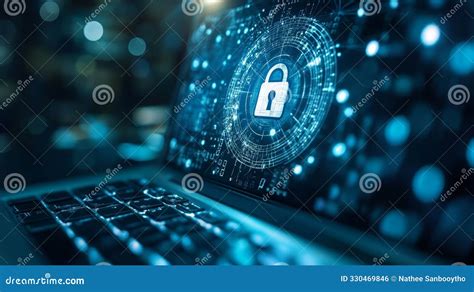 Cybersecurity Lock Icon On Laptop Screen Representing Data Protection