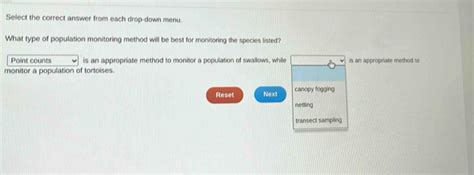 Solved Select The Correct Answer From Each Drop Down Menu What Type Of Population Monitoring