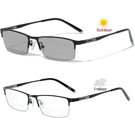 Bifocal Reading Glasses Men Business Sun Photochromic Lens Metal Half