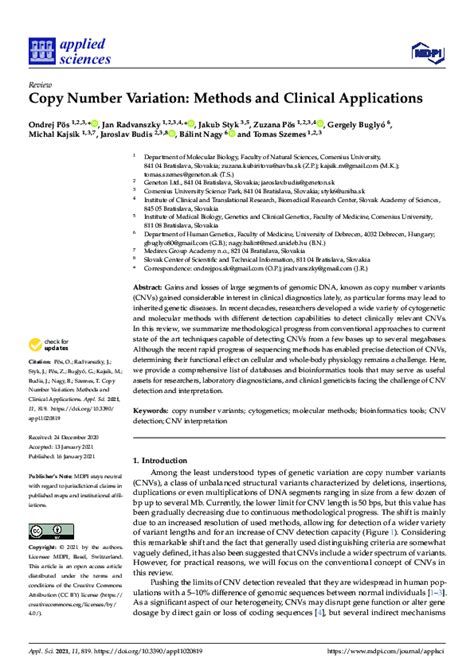 Pdf Copy Number Variation Methods And Clinical Applications