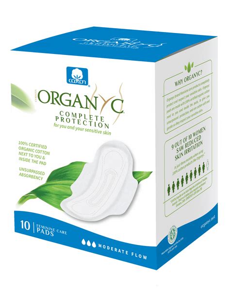 Organyc 100 Certified Organic Cotton Feminine Pads Moderate Flow 10