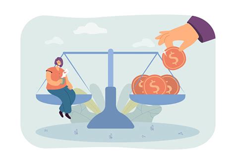 Ilustración De Mano Enorme Poniendo Moneda De Oro En Escamas Con Mujer