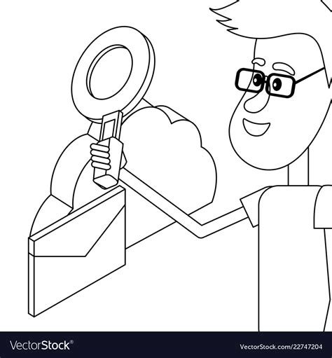 Man And Cloud Computing Black White Royalty Free Vector