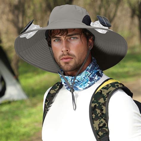 Outdoor Wide Brim Sun Hat With 3 Solar Fan Sun Bucket Hat For Men Women